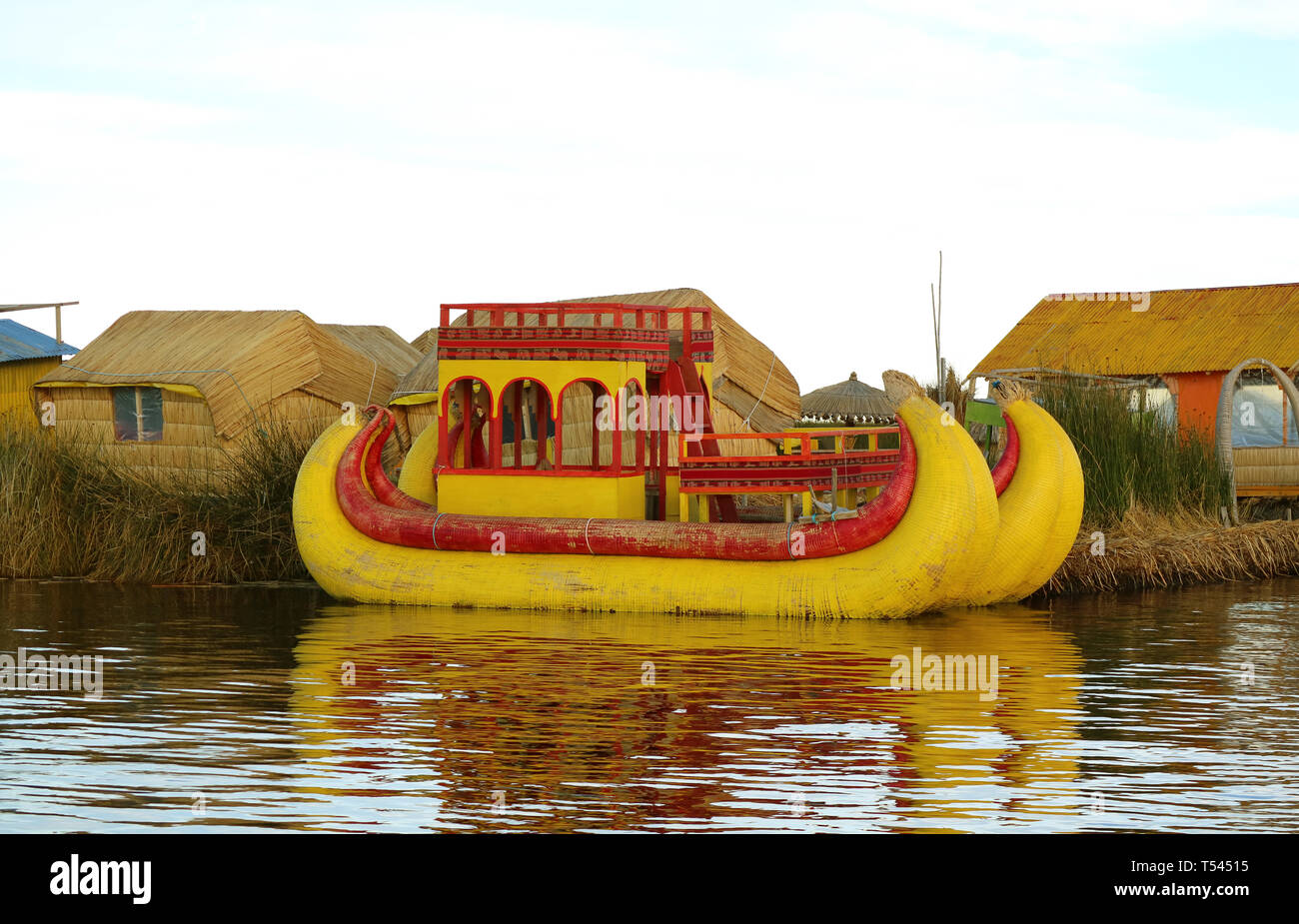 Colorful Traditional Totora Reed Boats at Uros Floating Islands, Lake ...