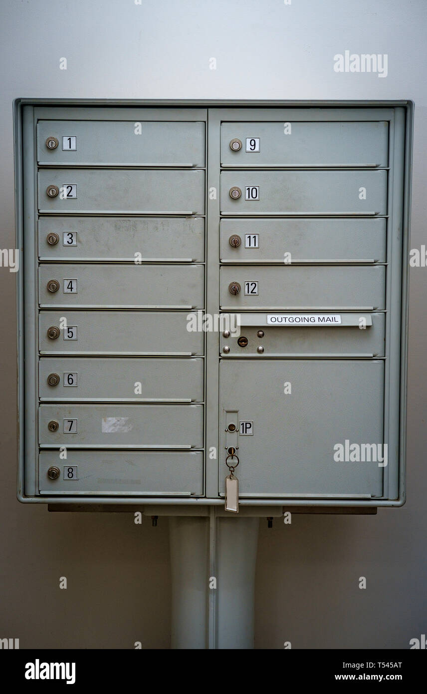 Old worn apartment mail boxes with numbers and keys Stock Photo - Alamy