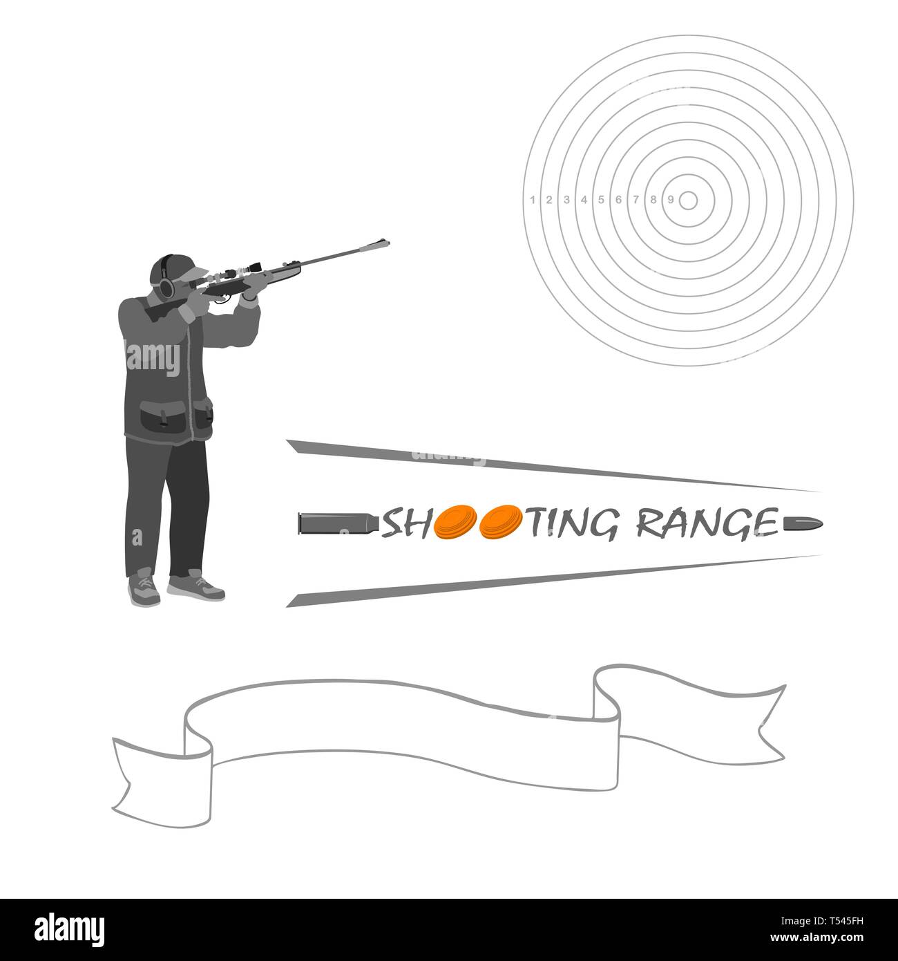 The man is standing with a rifle and shoot at the target. rifle ...