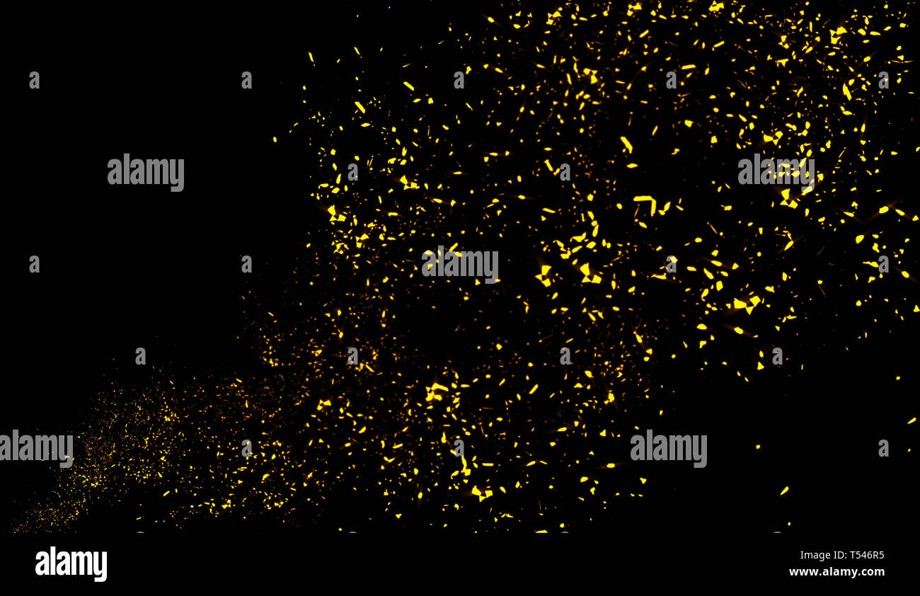 Yellow particles effect dust debris isolated on black background ...