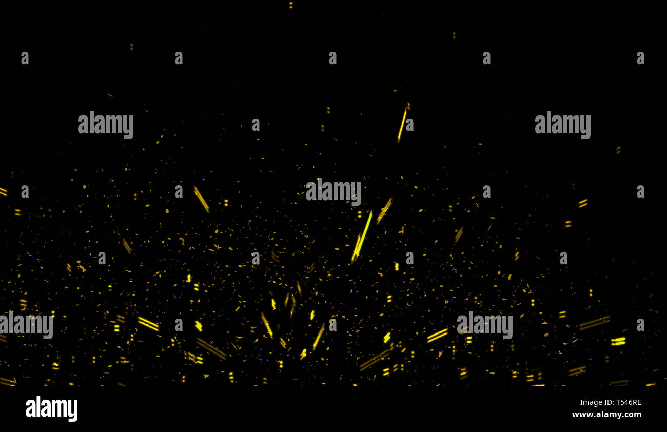Yellow particles effect dust debris isolated on black background ...