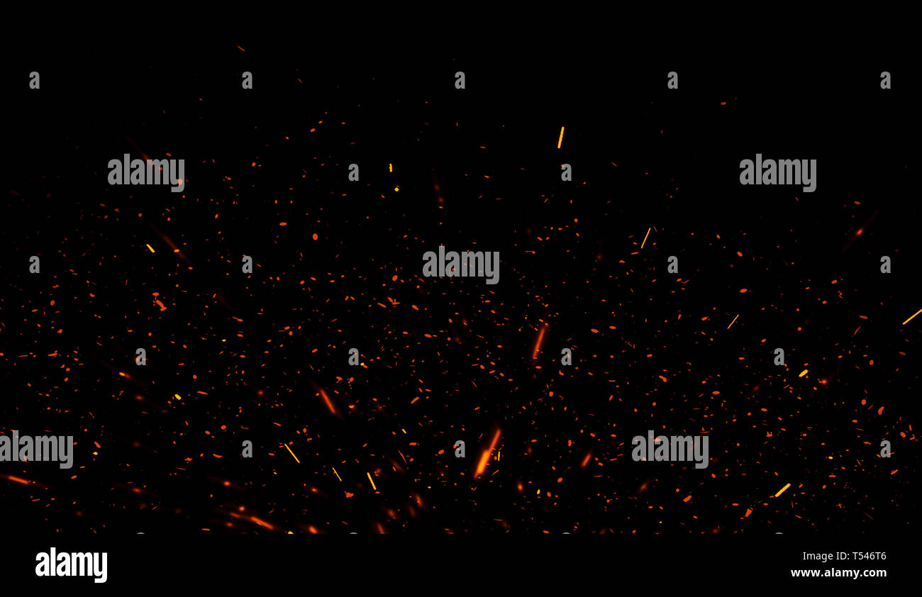 Fire particles effect dust debris isolated on black background, motion ...
