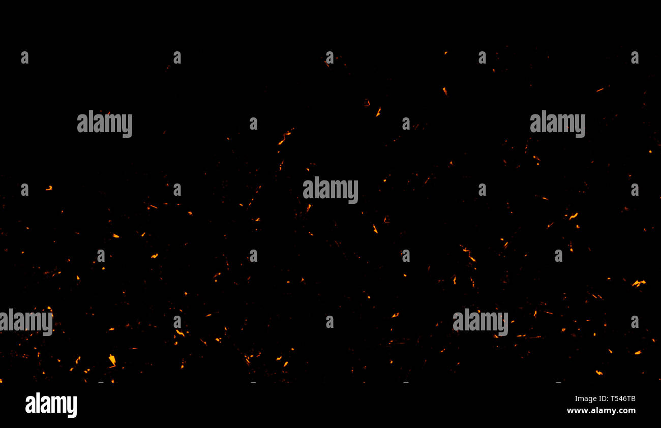 Fire particles effect dust debris isolated on black background, motion ...