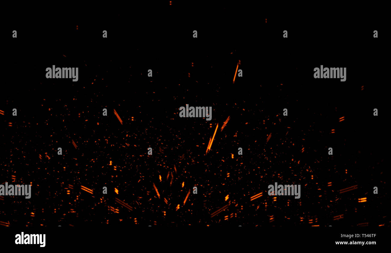 Fire particles effect dust debris isolated on black background, motion ...