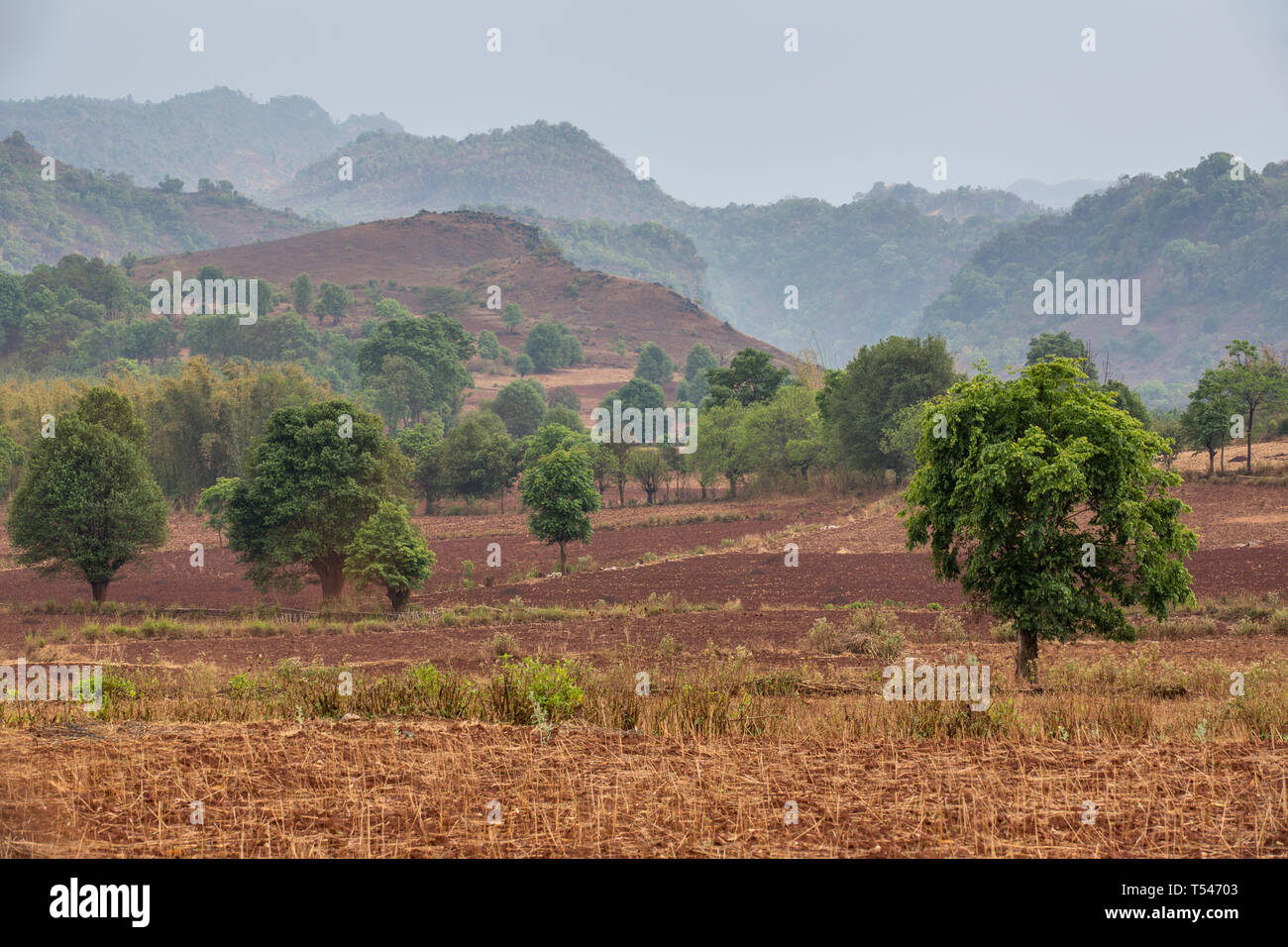 Arid farmland on the trek from Kalaw to Inle Lake, Shan State, Myanmar ...