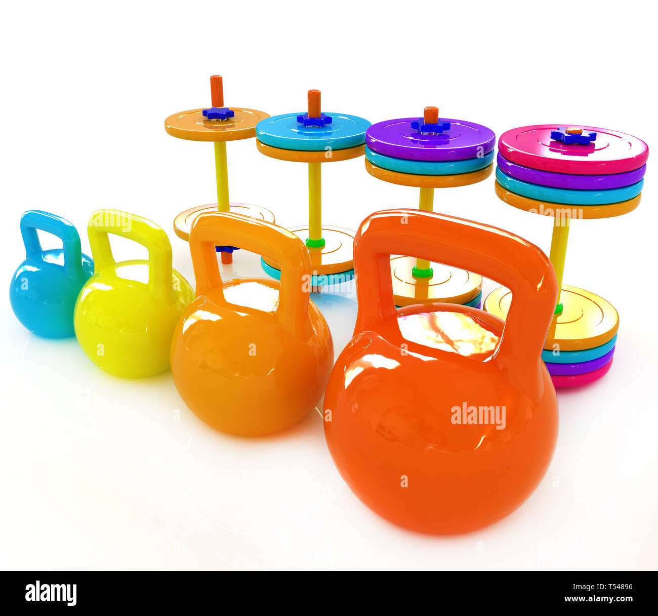 Colorful weights and dumbbells on a white background Stock Photo - Alamy