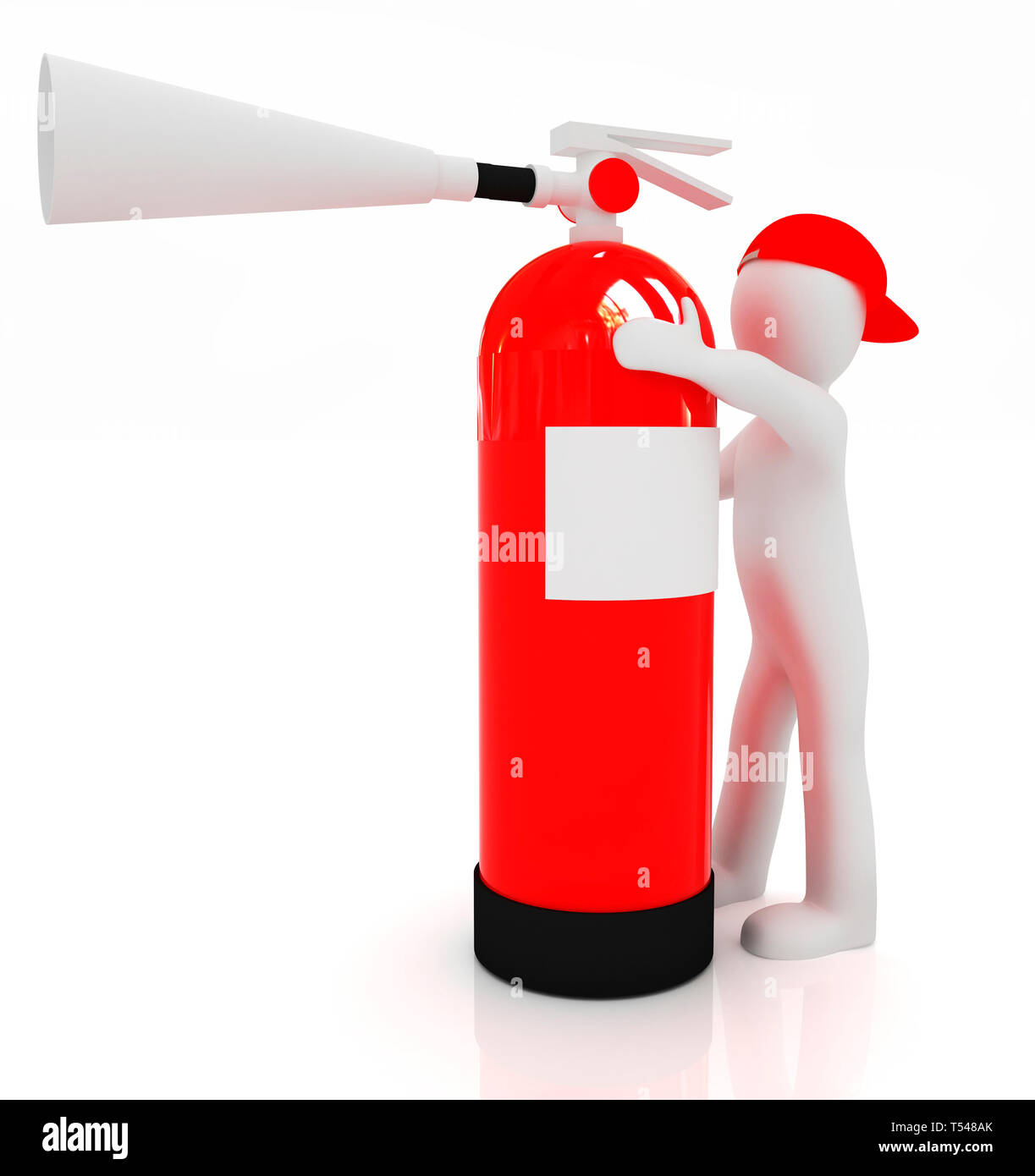3d man with red fire extinguisher on a white background Stock Photo - Alamy