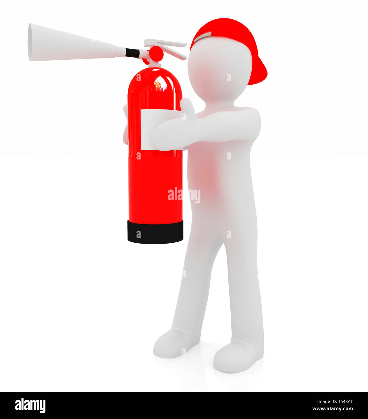 3d man with red fire extinguisher on a white background Stock Photo - Alamy