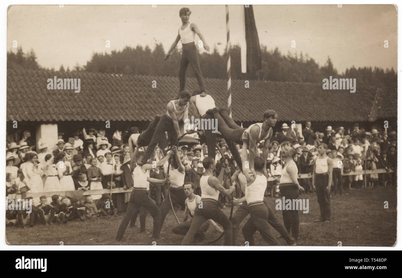 Human pyramid performed by athletes from the Sokol Bechyně (Bechyňský ...