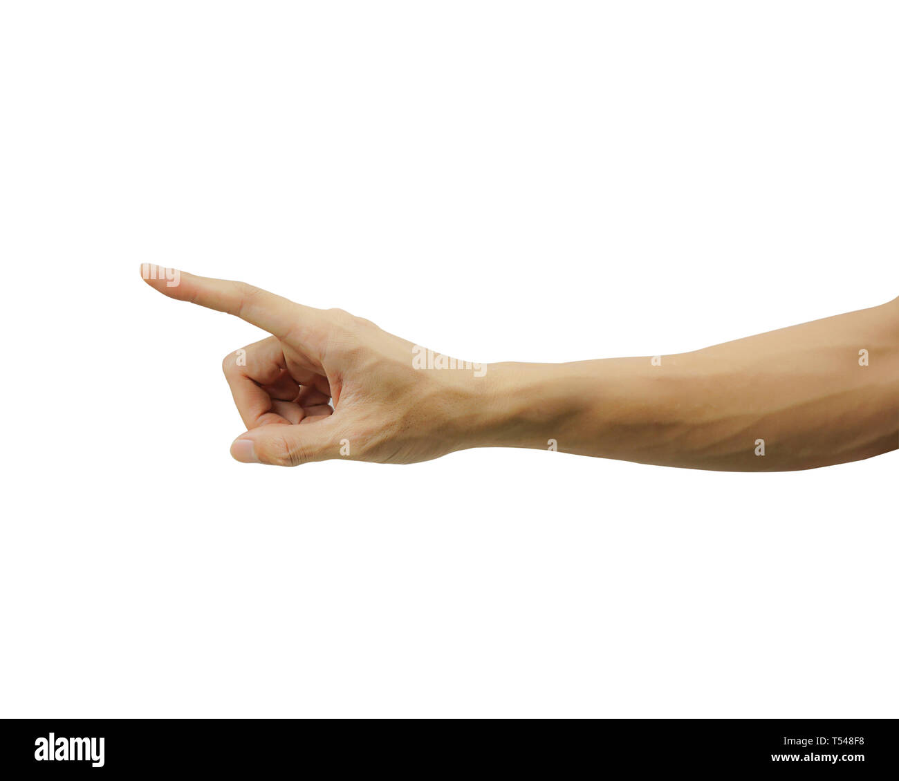 A man hand pointing or touch screen isolated on white background ...