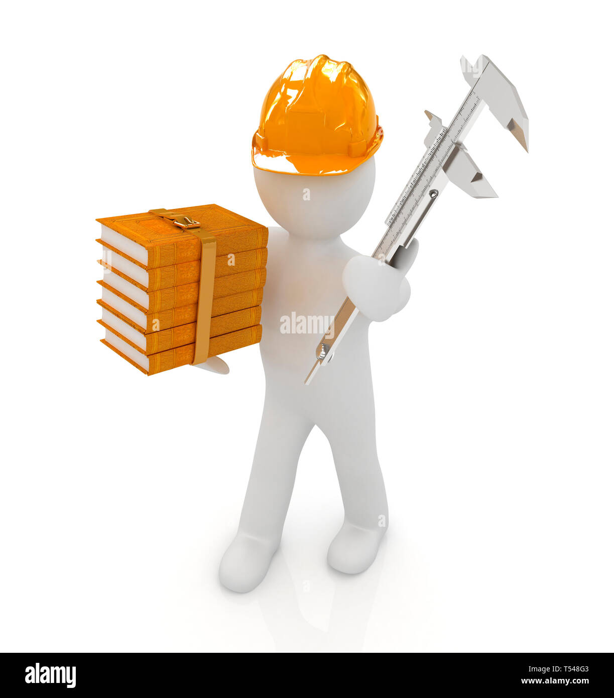 3d man engineer in hard hat with vernier caliper and best technical ...