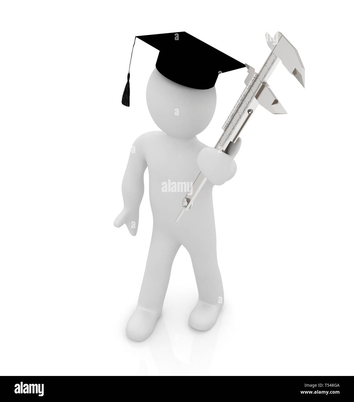 3d man in graduation hat with vernier caliper on a white background ...