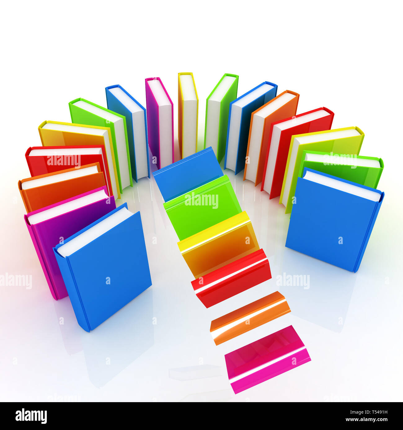 Colorful books flying on a white background Stock Photo - Alamy
