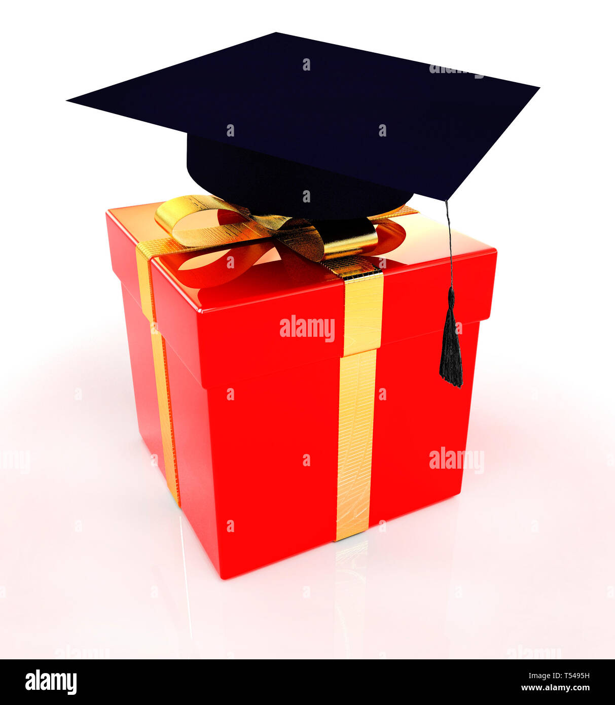 graduation hat on a red gift on a white background Stock Photo - Alamy