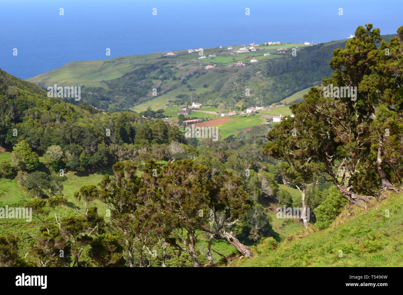 Panoramic views over Santa Maria island from the summit of Pico Alto ...