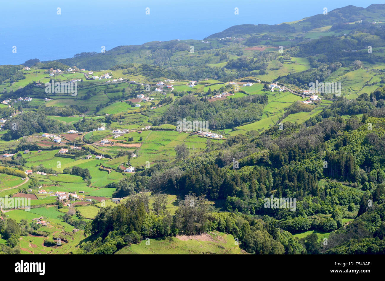 Panoramic views over Santa Maria island from the summit of Pico Alto ...
