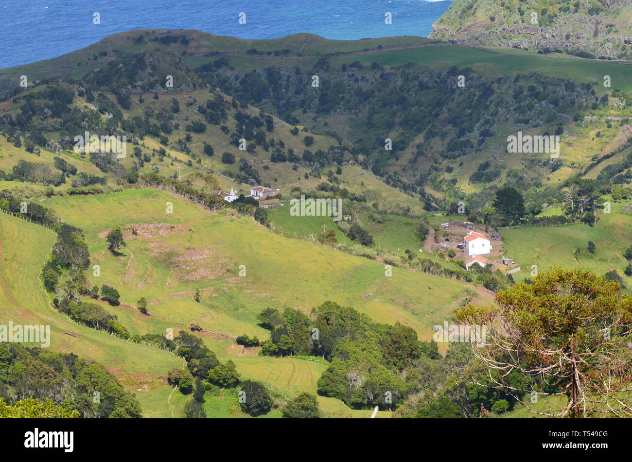 Panoramic views over Santa Maria island from the summit of Pico Alto ...