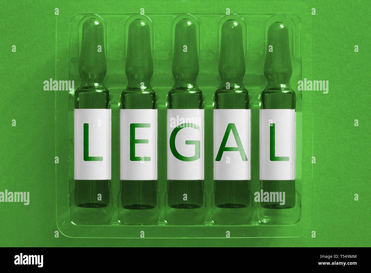 Drugs nacrotics medicine concept image. Five ampules with overlay ...