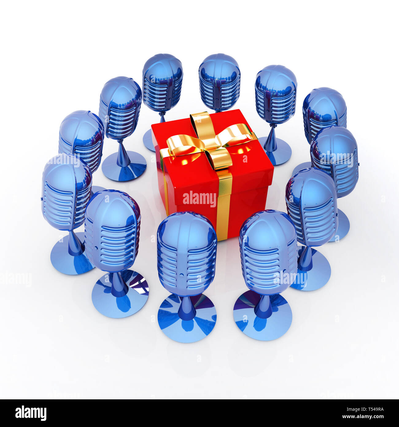 microphones around gift box Stock Photo - Alamy