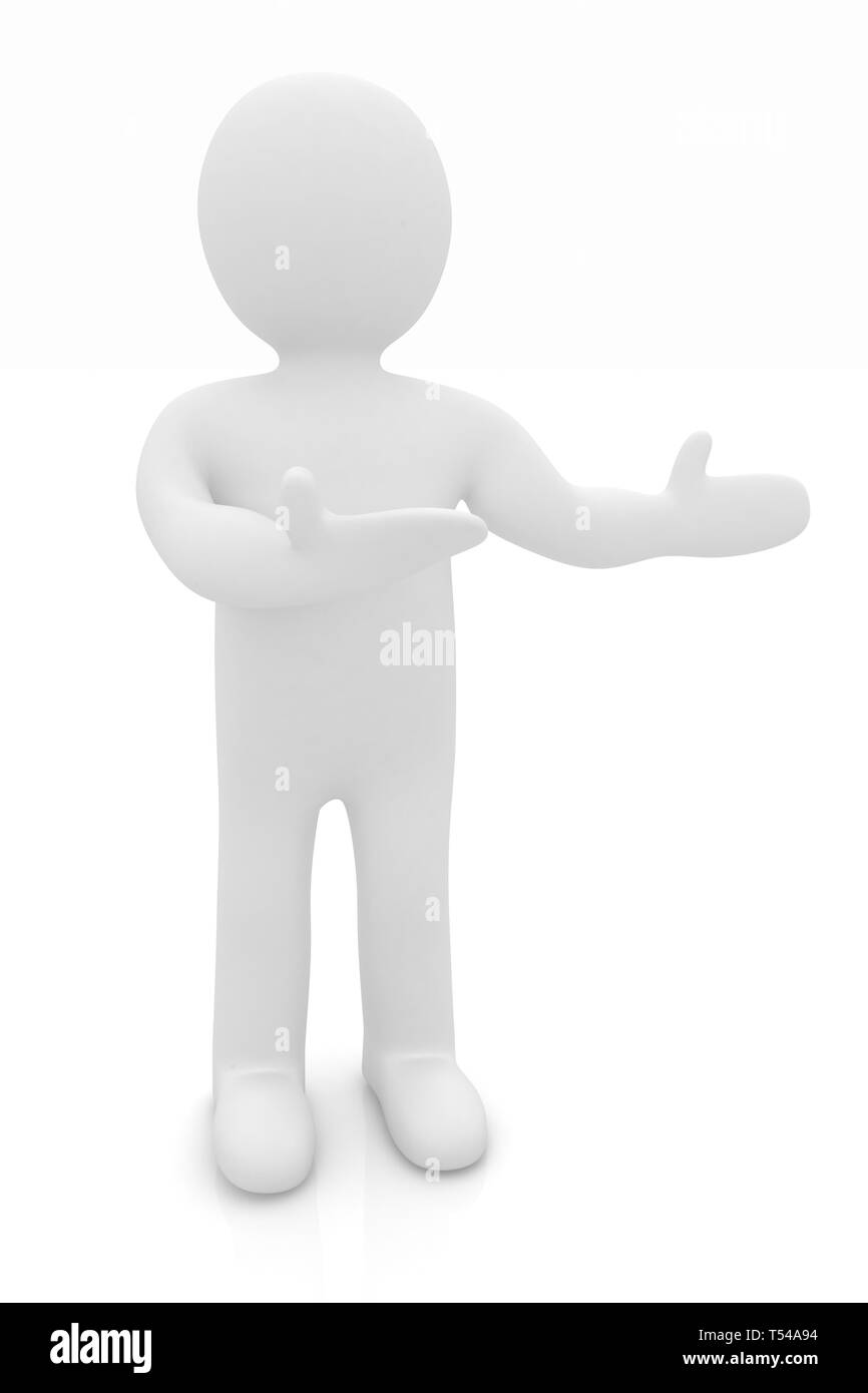 Happy 3d business man showing copy space, isolated on white Stock Photo ...