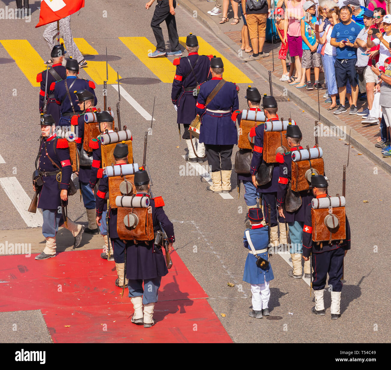 Zurich, Switzerland - August 1, 2018: participants of the parade ...