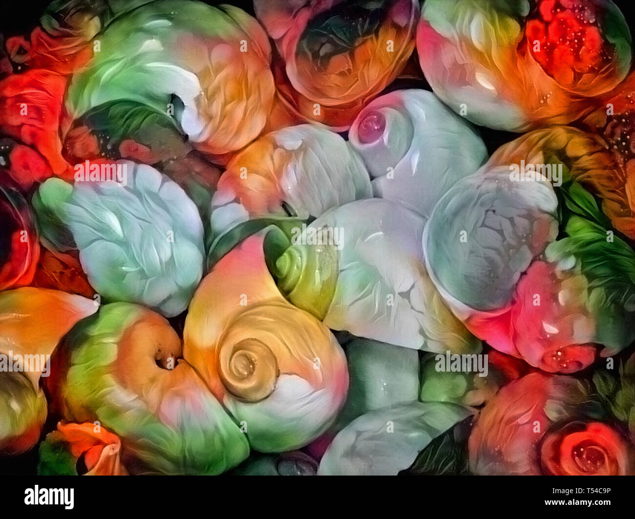 Colorful oil painting pattern. Beautiful seashells Stock Photo - Alamy