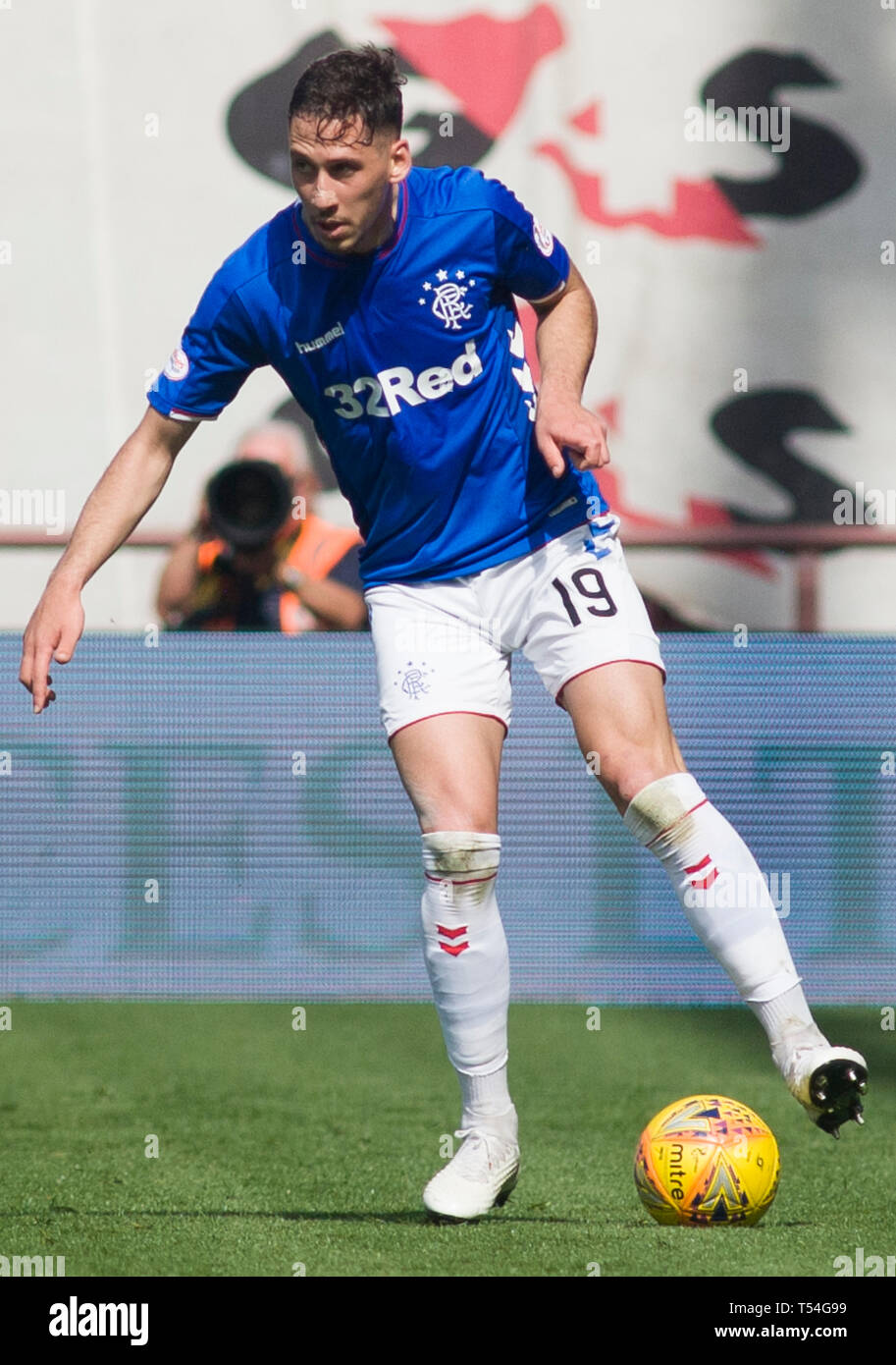 Edinburgh, UK. April 20 2019. Nikola Katic of Rangers during the ...