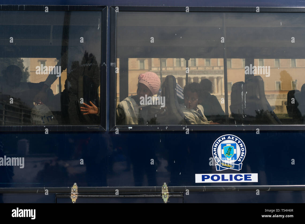 Athens, Attica, Greece. 21st May, 2019. Refugee children are seen ...
