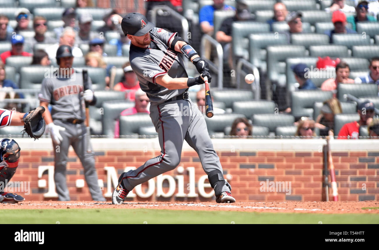 Atlanta, GA, USA. 19th Apr, 2019. Arizona Diamondbacks catcher Carson ...