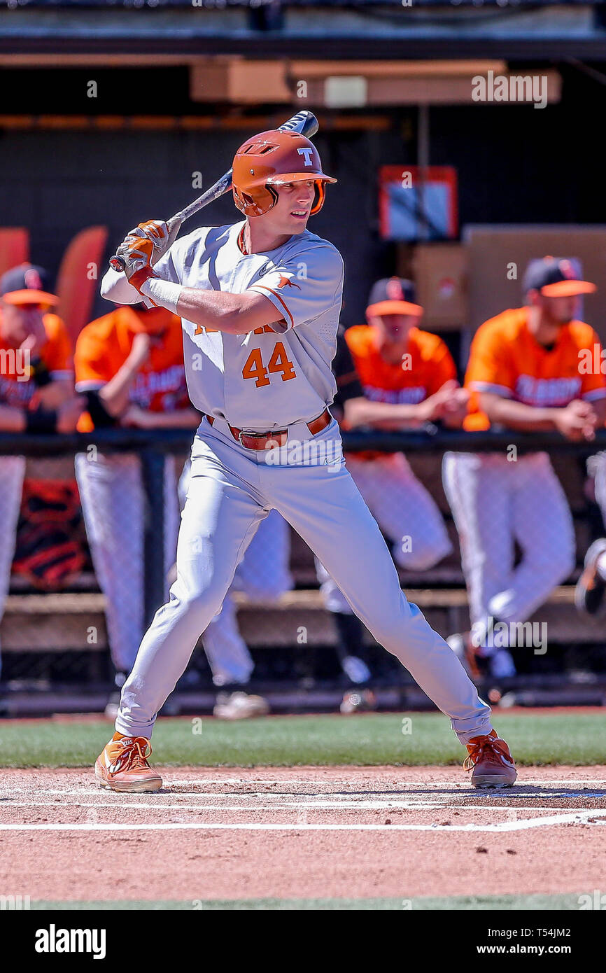 Stillwater, OK, USA. 20th Apr, 2019. University of Texas outfielder ...