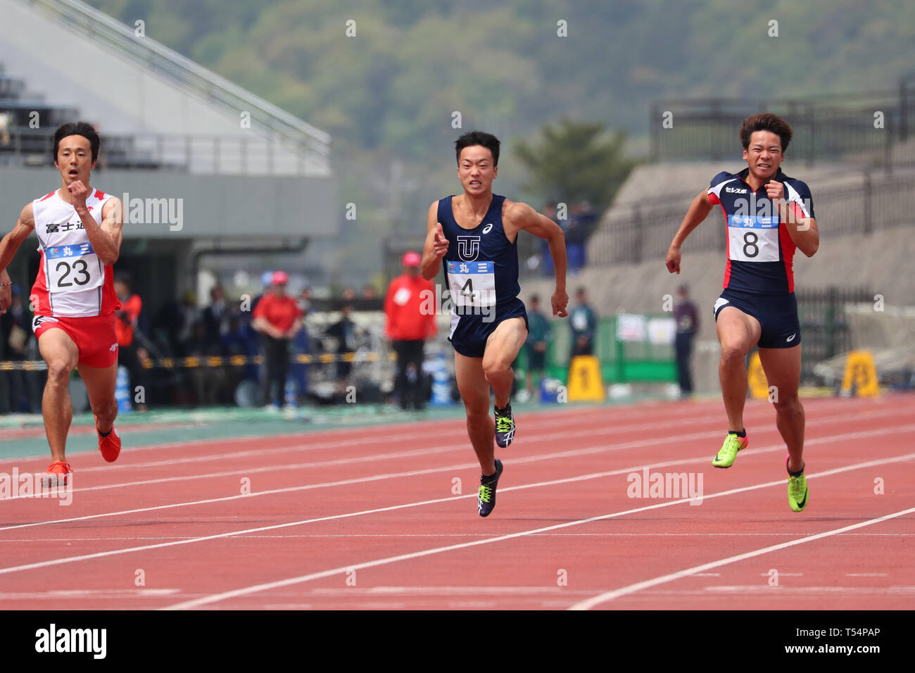 Shimane, Japan. 21st Apr, 2019. (L-R) ?Kei Takase, Daisuke Miyamoto, Kirara Shiraishi Athletics ...