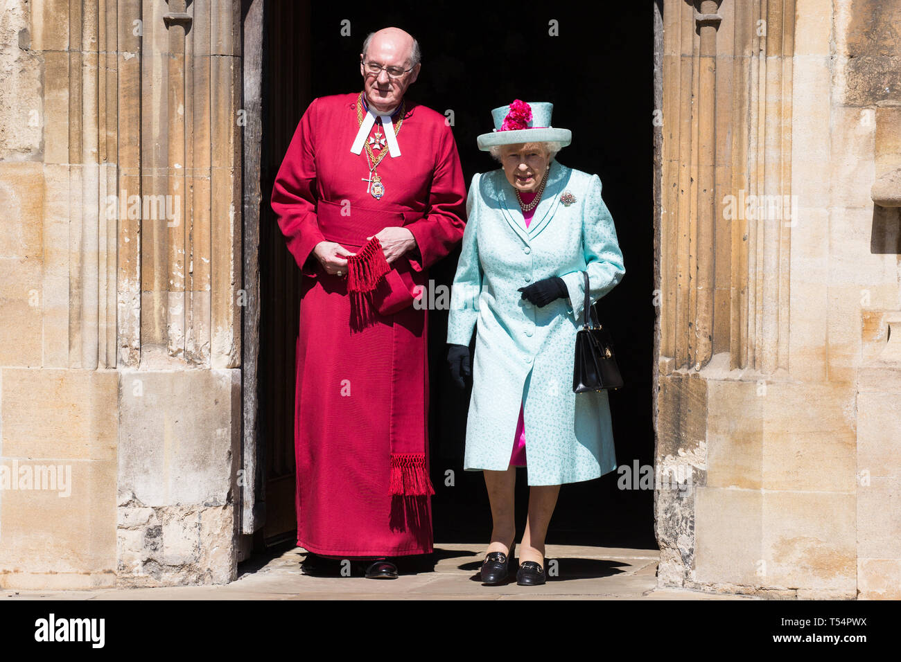 Windsor, UK. 21st April 2019. The Queen leaves St George's Chapel in ...