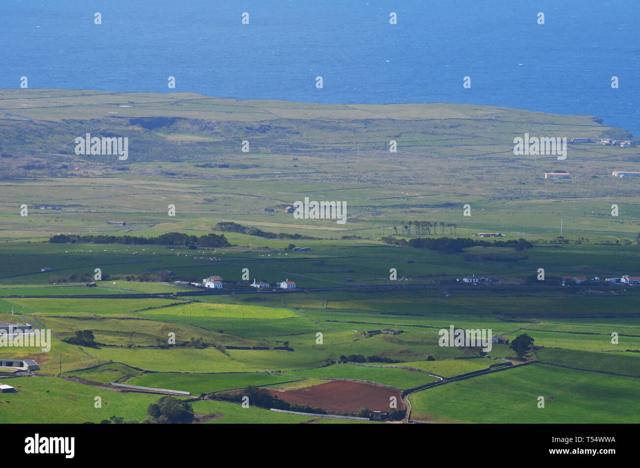 Panoramic views over Santa Maria island from the summit of Pico Alto ...