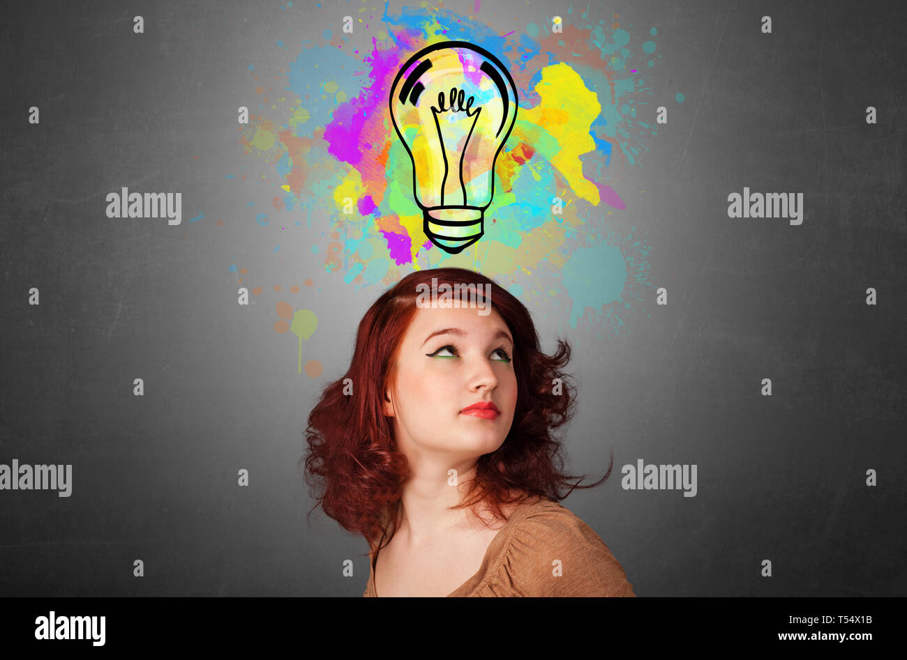 Pretty girl with design thinking concept Stock Photo - Alamy