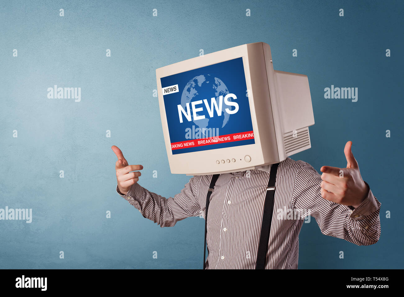 Young person with monitor head, breaking news concept Stock Photo - Alamy