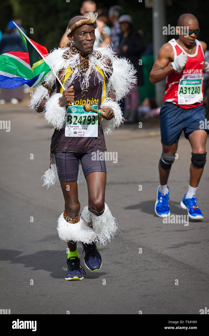 Zulu clothing and SA Flag, Running the Two Oceans Ultra Marathon Stock ...