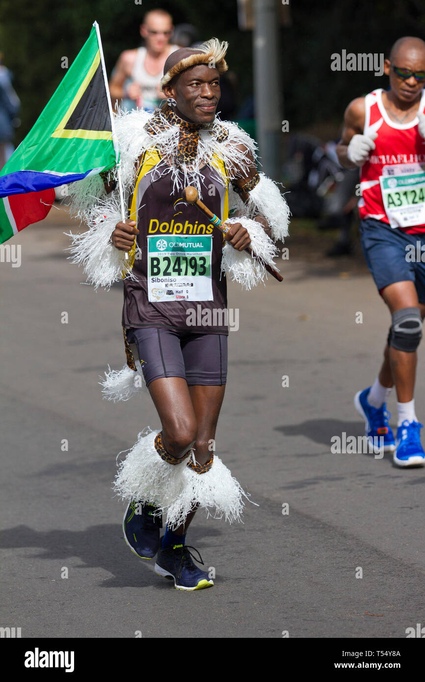 Zulu clothing and SA Flag, Running the Two Oceans Ultra Marathon Stock ...