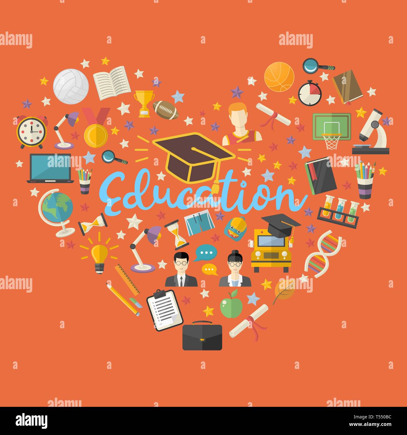 Education,knowlege icon set in heart symbol in flat style Stock Vector ...