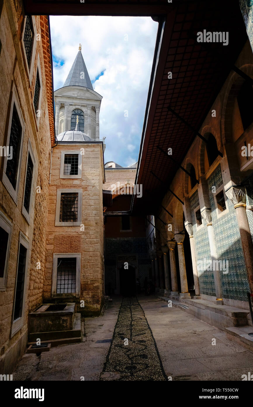 Inside Topkapi pateo with tower Stock Photo - Alamy