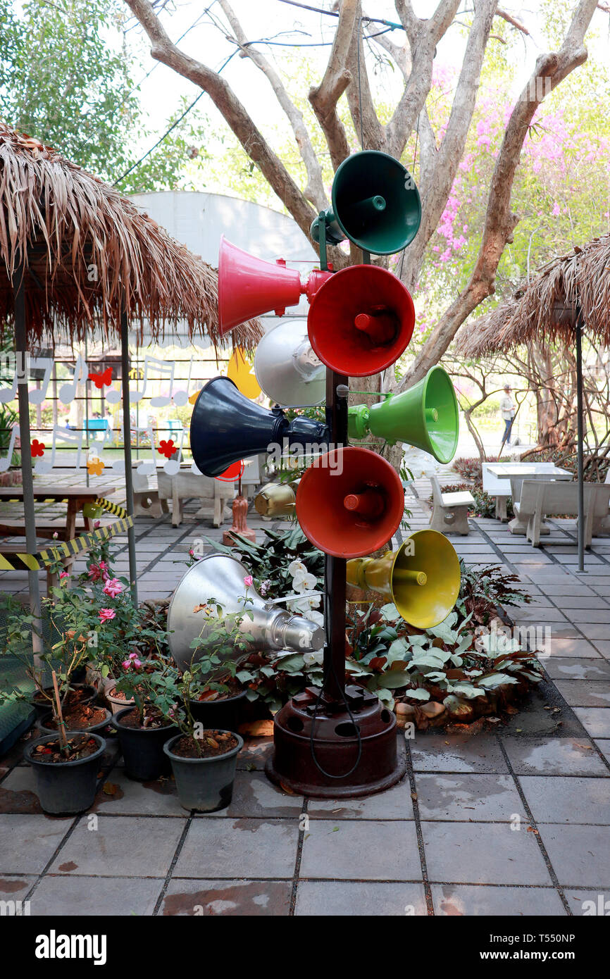 Colorful A bunch of loudspeakers Stock Photo - Alamy