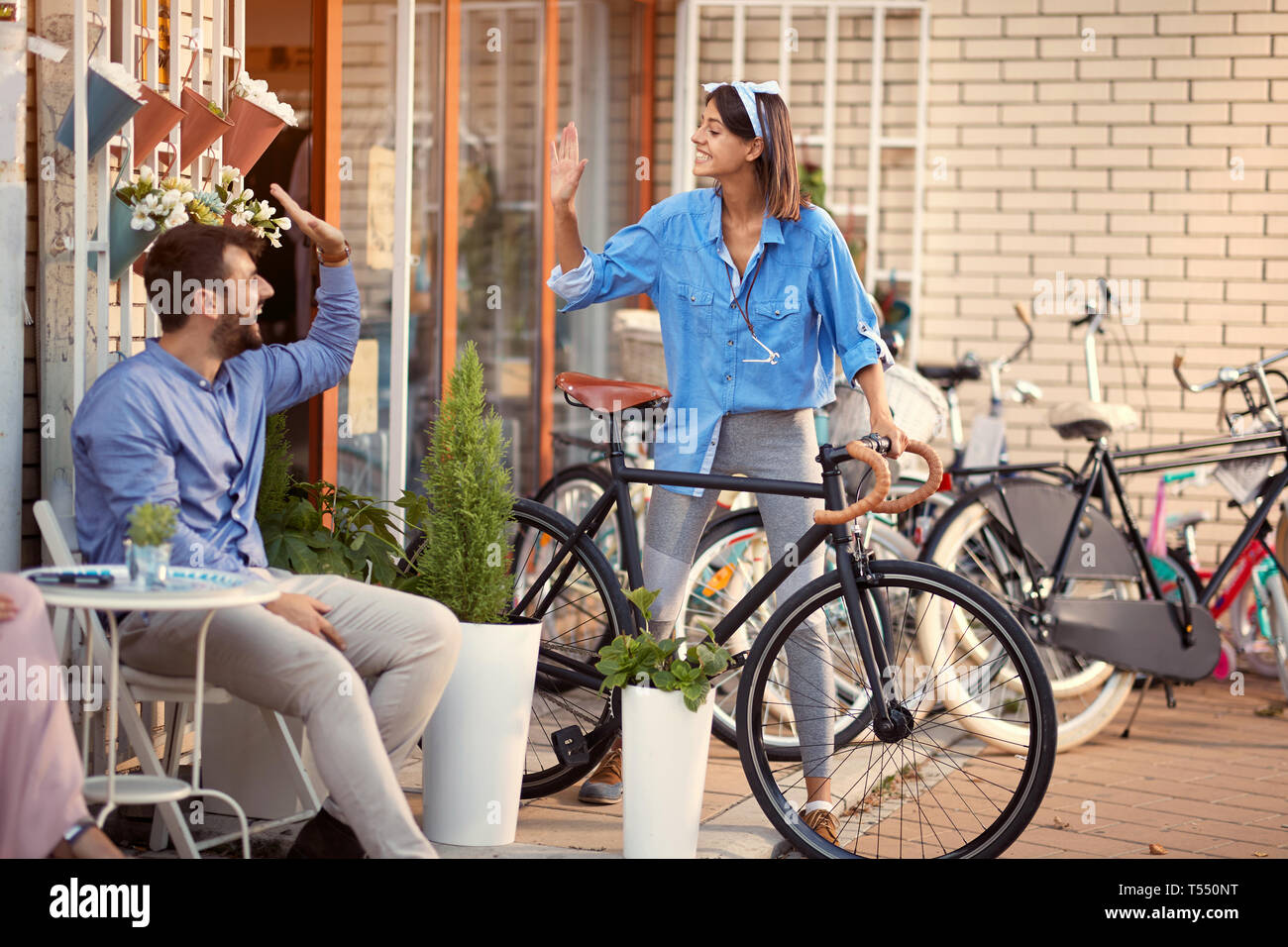 Happy people bike hi-res stock photography and images - Alamy