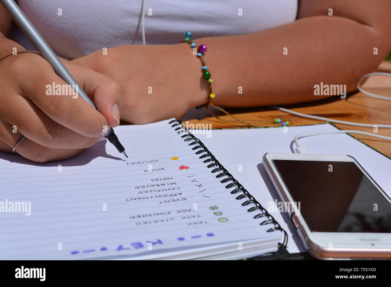 woman writing in a bullet journal Stock Photo - Alamy
