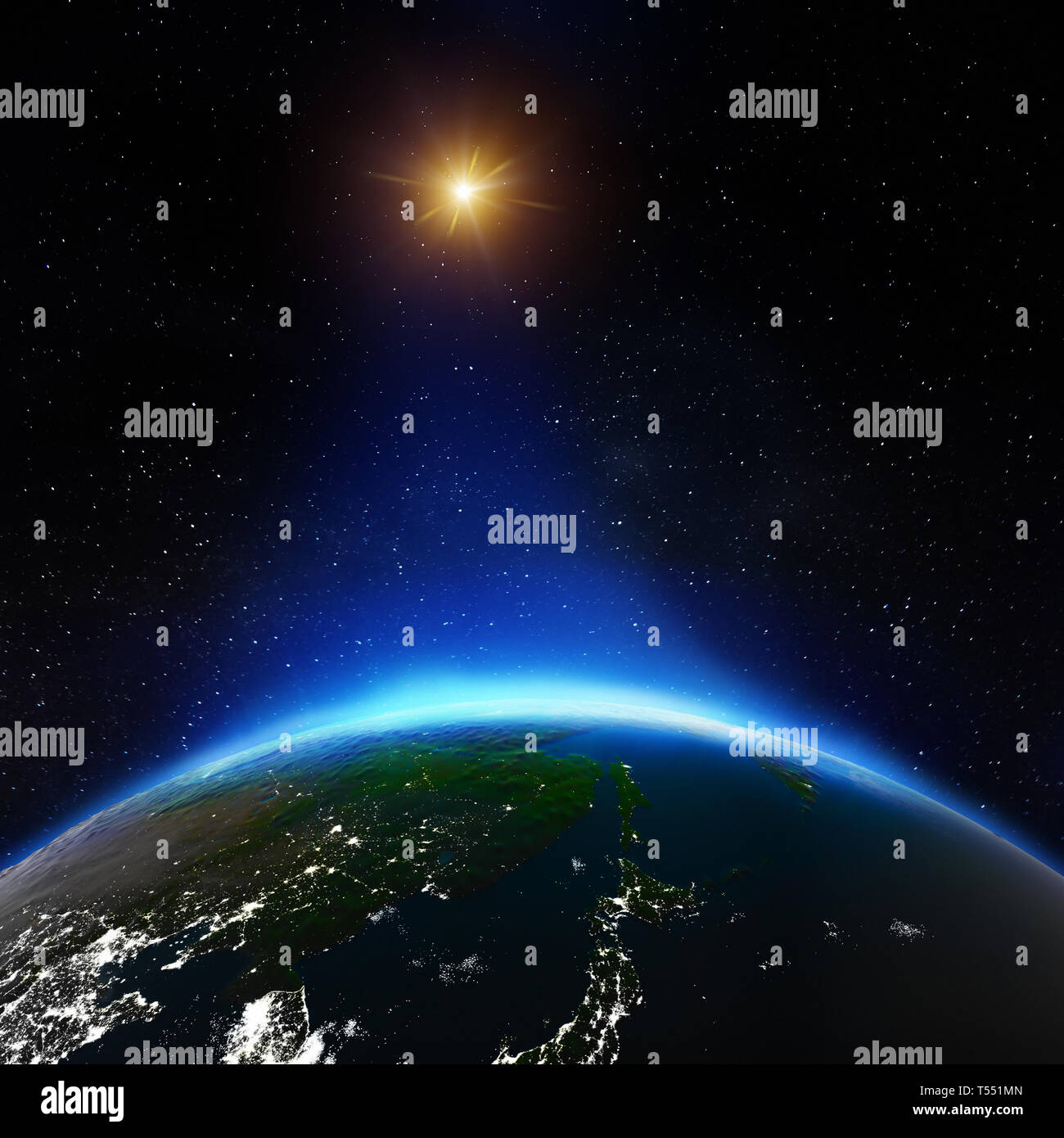 East Asia from space. Elements of this image furnished by NASA. 3d ...