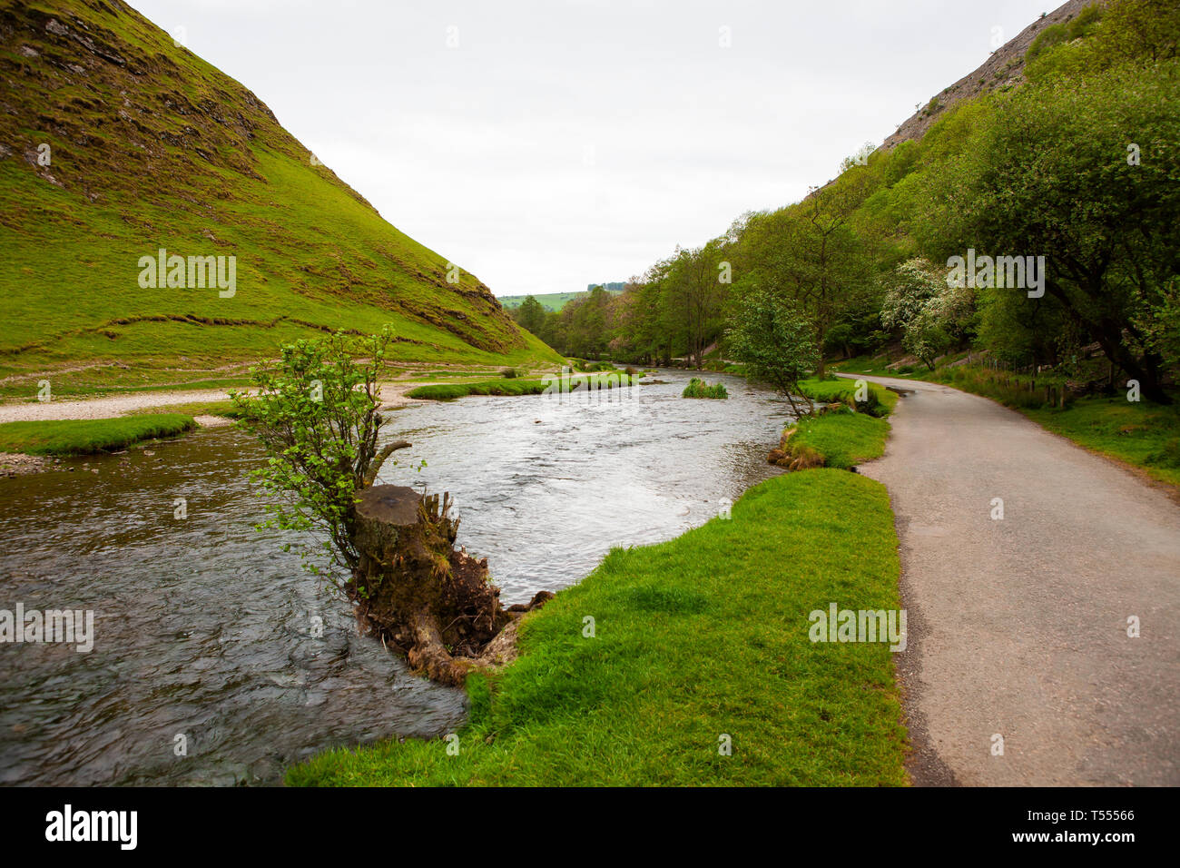 River Dove flowing through Peak District National Park, Derbyshire ...
