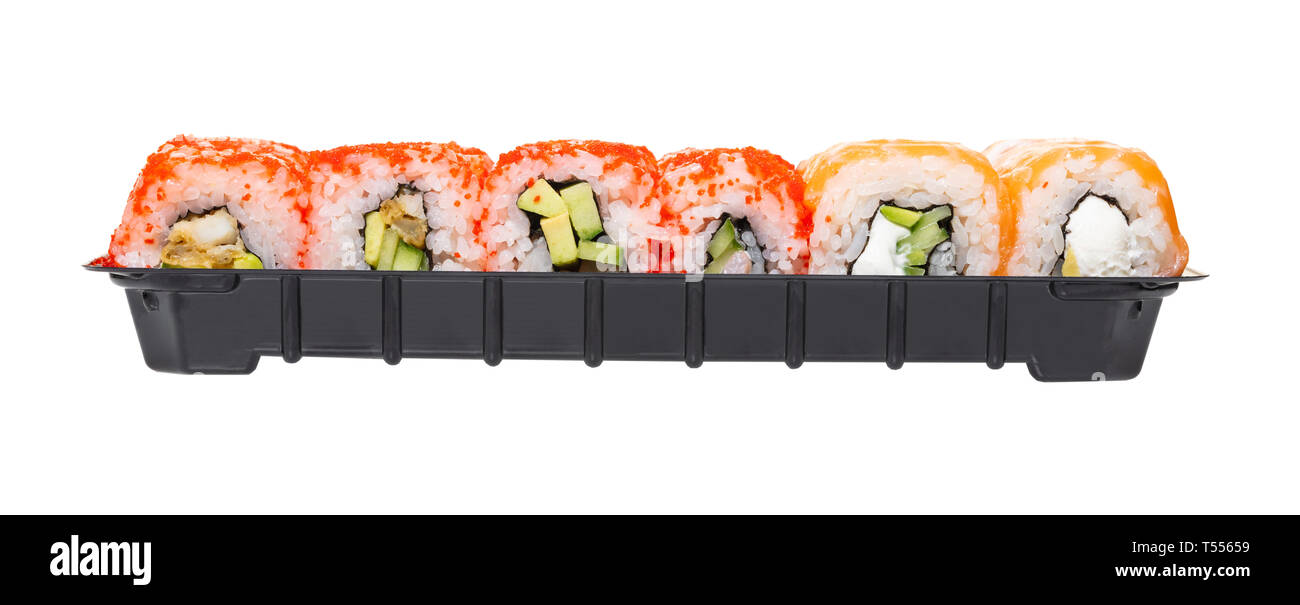 sushi set in a package on white isolated background Stock Photo - Alamy