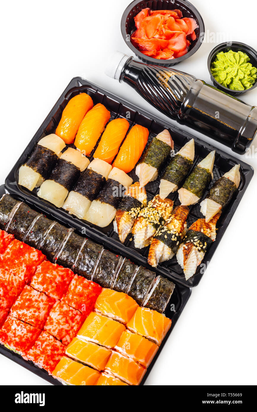 sushi set in a package on white isolated background Stock Photo - Alamy