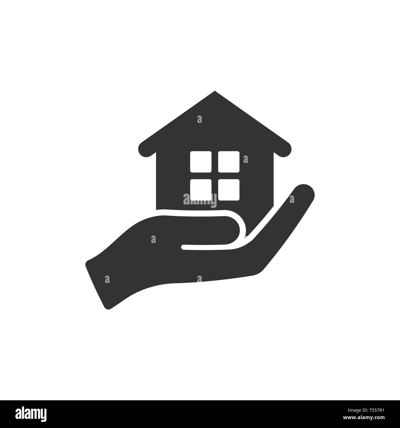 Home care icon in flat style. Hand hold house vector illustration on ...