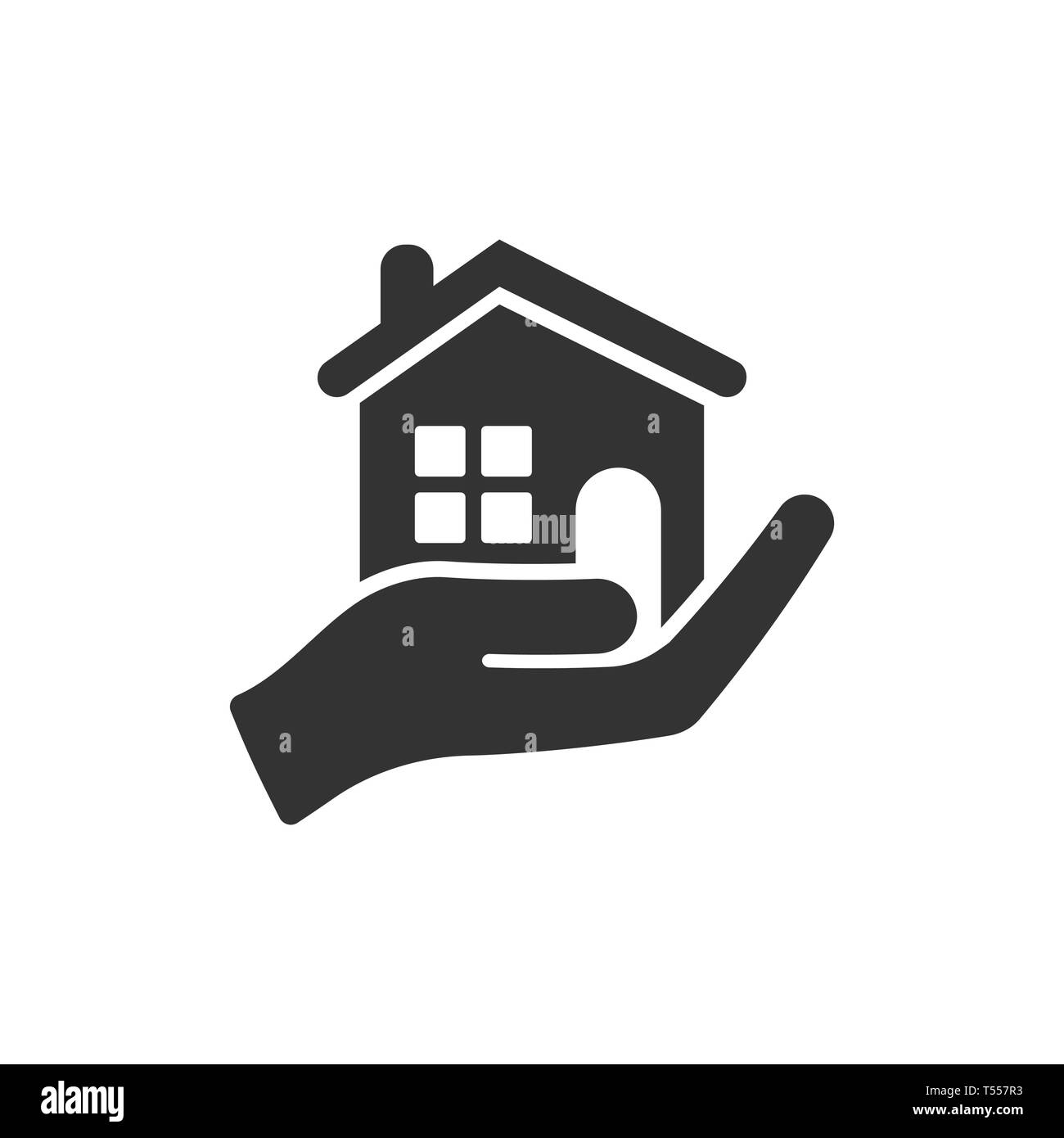 Home care icon in flat style. Hand hold house vector illustration on ...