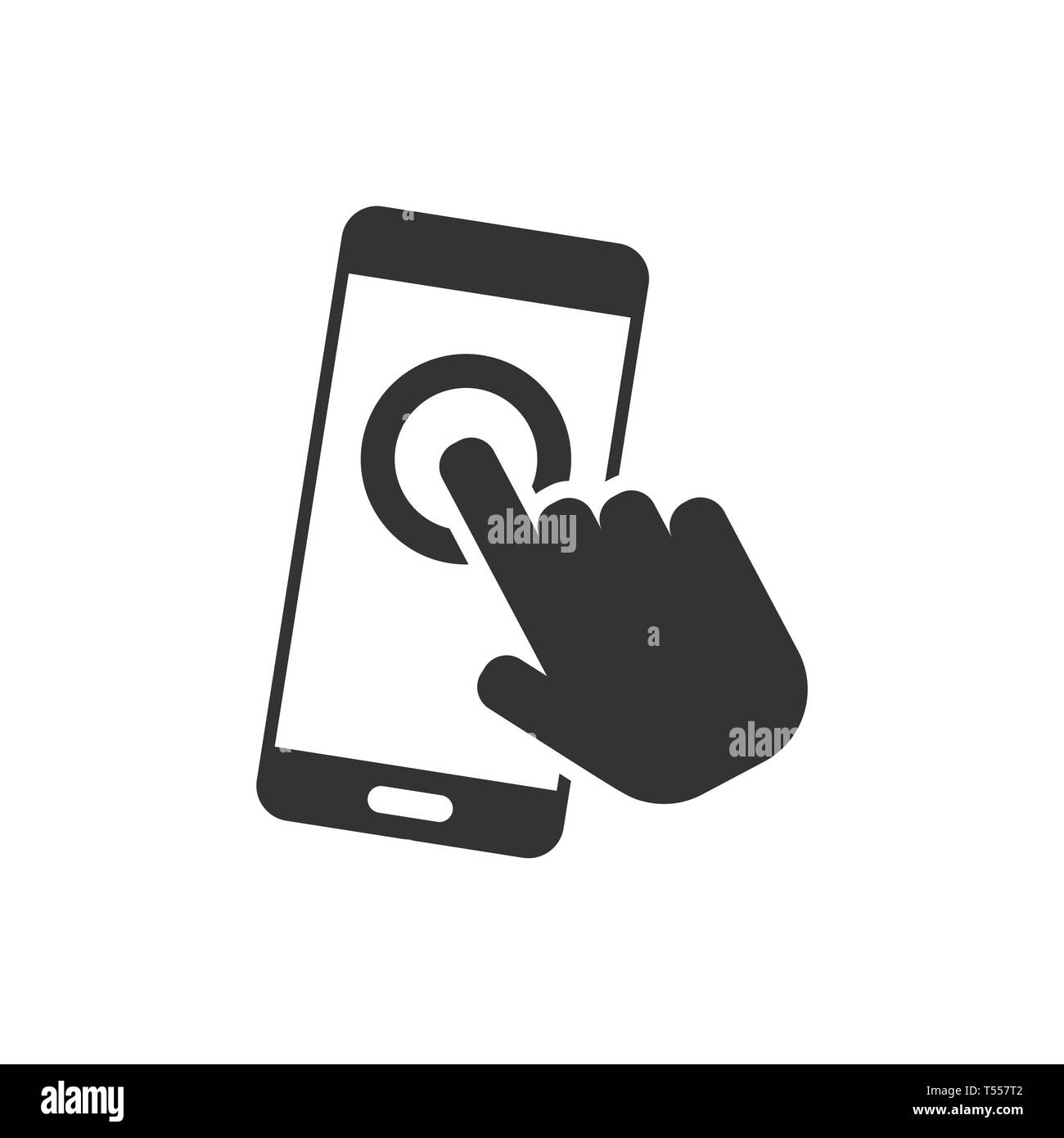 Hand touch smartphone icon in flat style. Phone finger vector ...