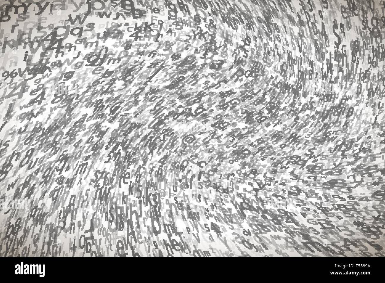 A lot of abstract chaotic complicated crypto symbols twisted on white, data encryption binary ...